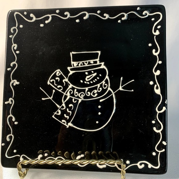 Signature | Dining | 6 Black And White 6 In Snowman Snack Plates ...